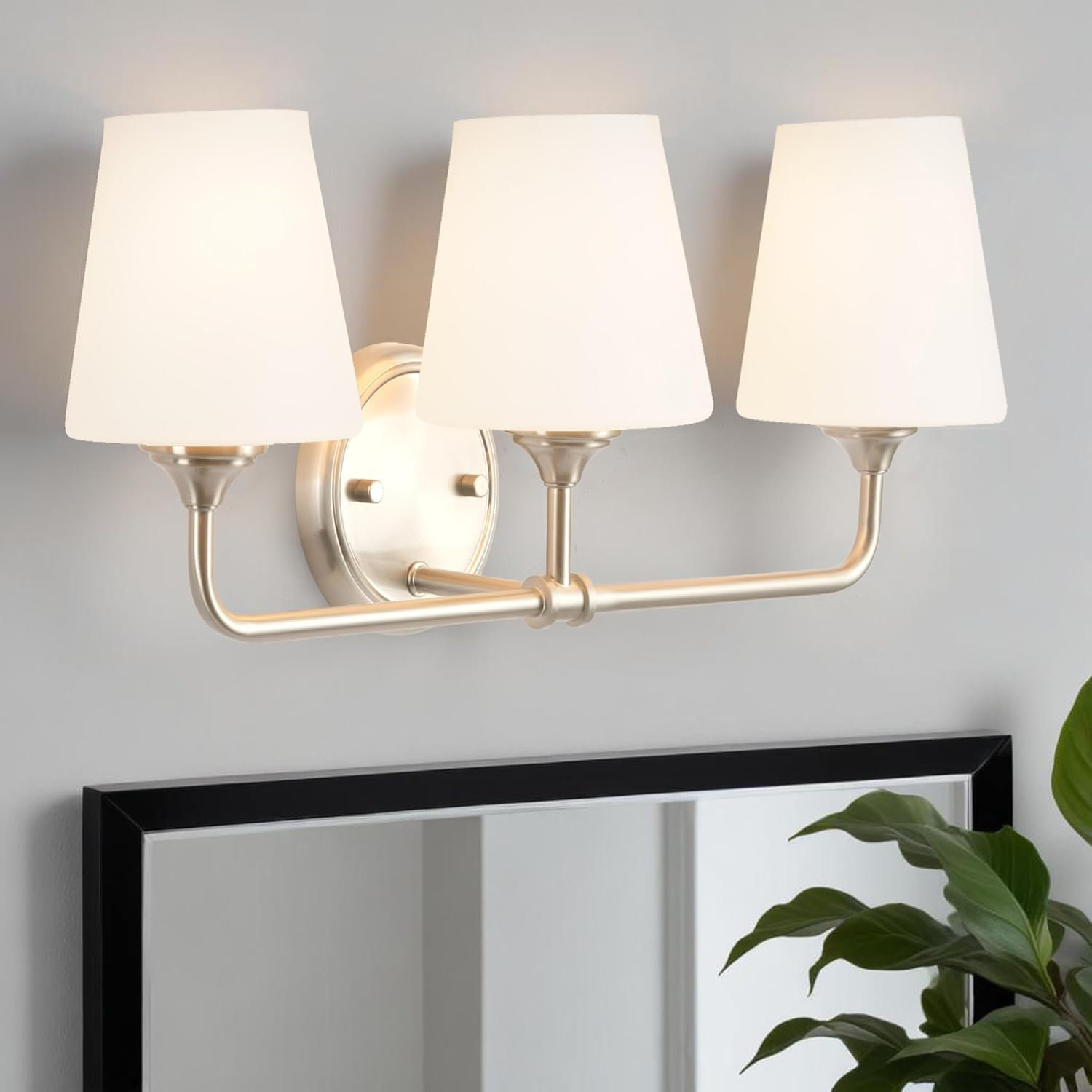 BEAUTY DEPOT Kenroy Home Roberts 3-Light Bathroom Vanity Light, Brushed Nickel With Opal Glass ...